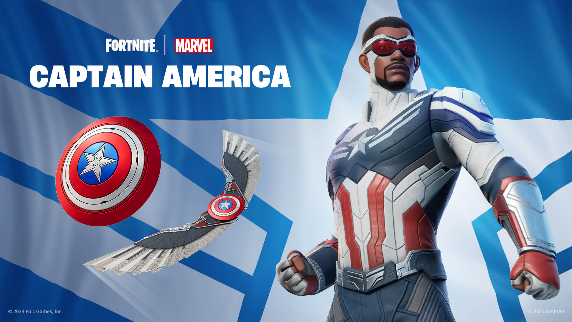 Captain America - Sam Wilson (MCU) e Stella lucente volano in Fortnite